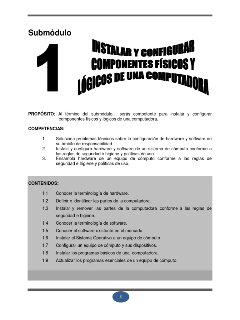 Submodulo 1 Mantenimiento de Computadoras | PDF | USB | Memoria del ordenador
