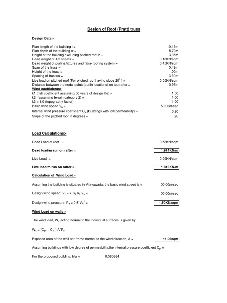 Design Of Roof Pratt Truss Pdf Truss Windward And Leeward