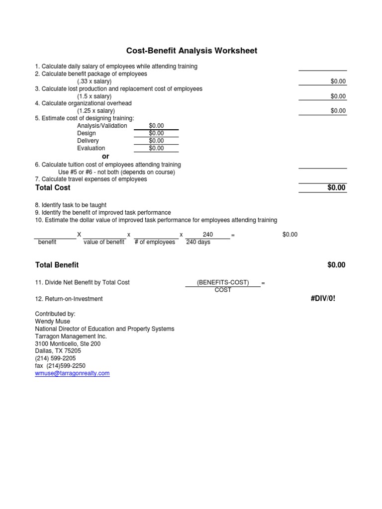 Cost-Benefit Analysis Worksheet | PDF | Inventory | Employment