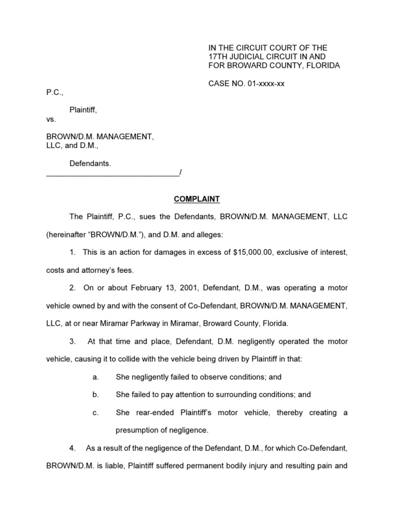 Car Accident Complaint Against D.M. | PDF
