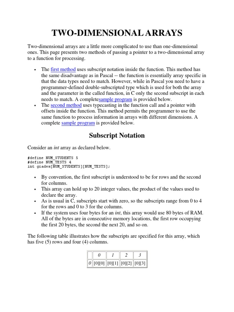 Two Dimentional Array Pdf Array Data Structure Pointer Computer Programming 