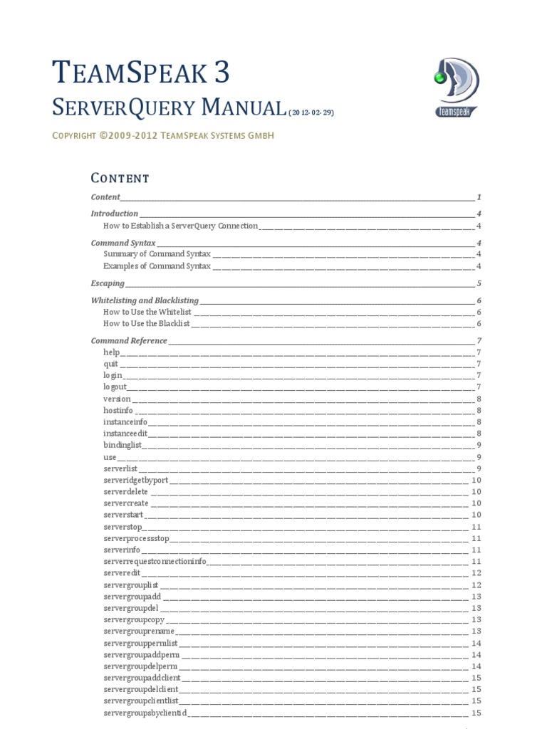TeamSpeak 3 Server Query Manual | PDF