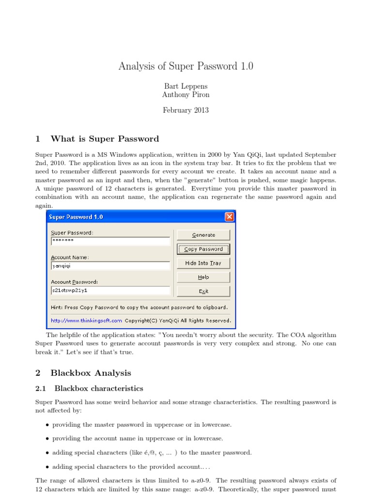 Analysis of Super Password 1.0 | PDF | Password | Areas Of Computer Science