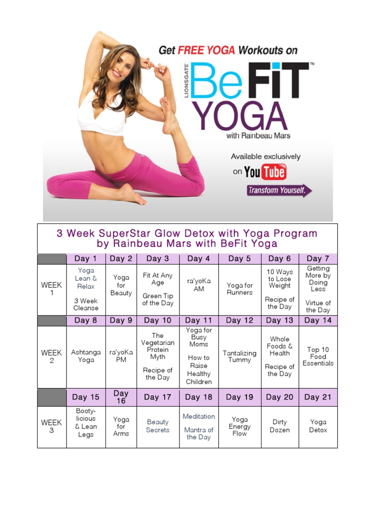 3 Week Superstar Glow Detox With Yoga Program by Rainbeau Mars With ...