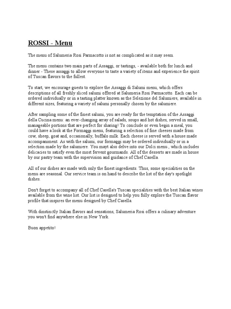 ROSSI - Menu | PDF | Italian Cuisine | Ham