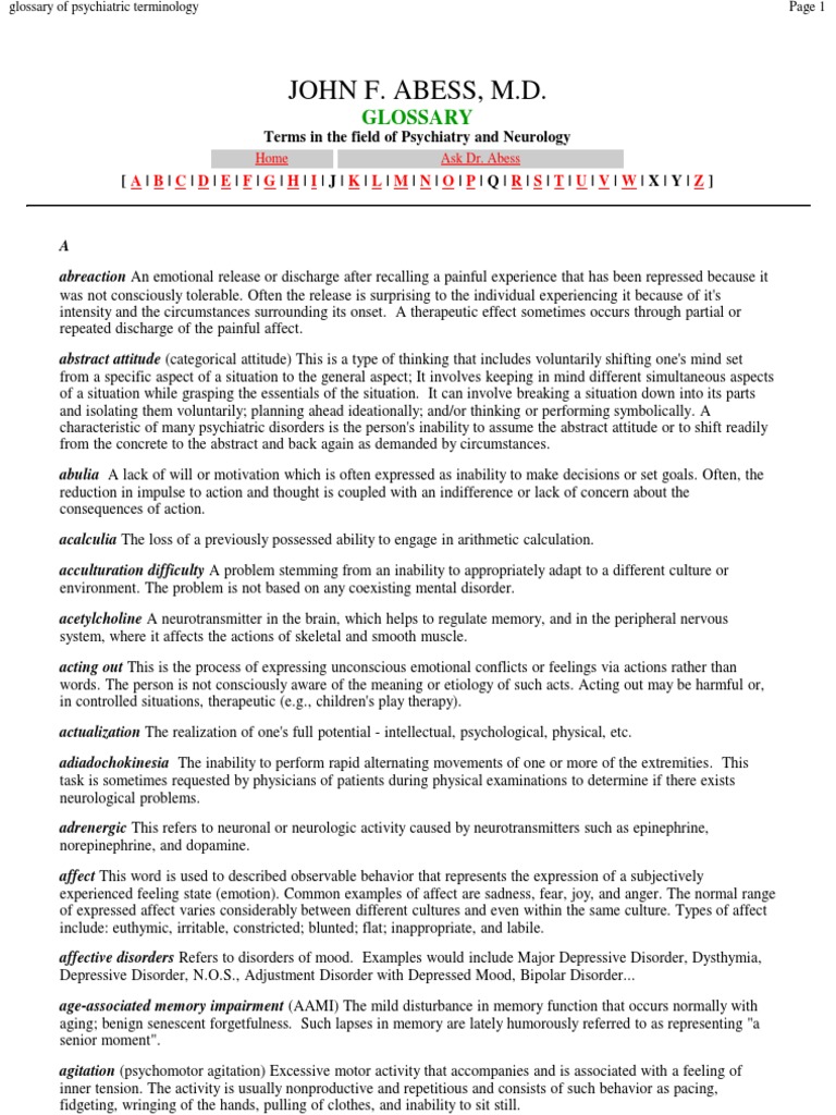 Glossary of Psychiatric Terminology | PDF | Delusion | Hallucination