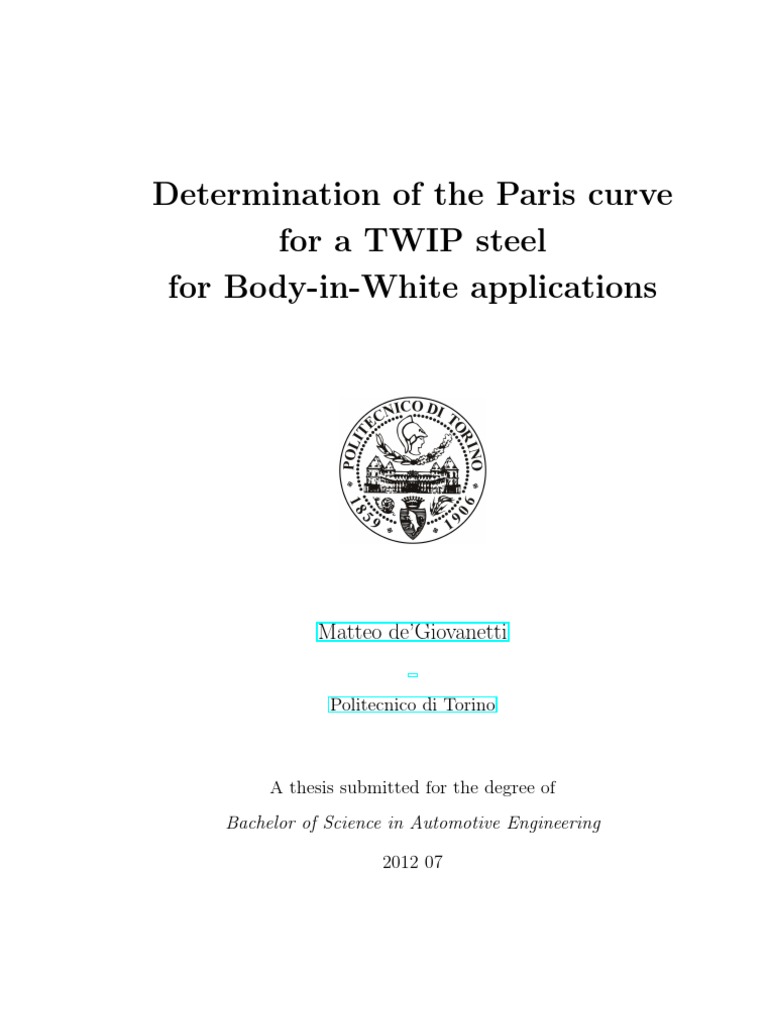 Determination of The Paris Curve For A TWIP Steel For Body-in-White ...