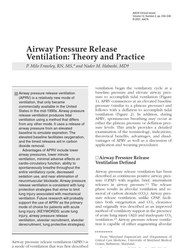 Airway Pressure Release Ventilation: Theory and Practice: P. Milo ...