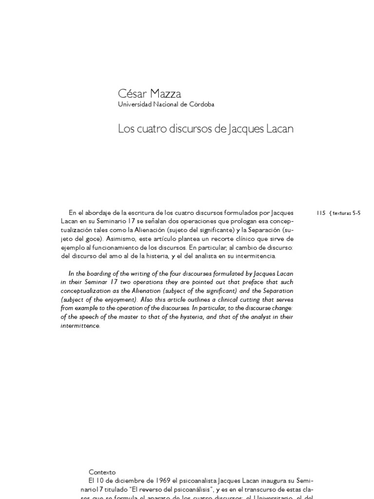 4 Discursos de Lacan | PDF | Jacques Lacan | Mente inconsciente