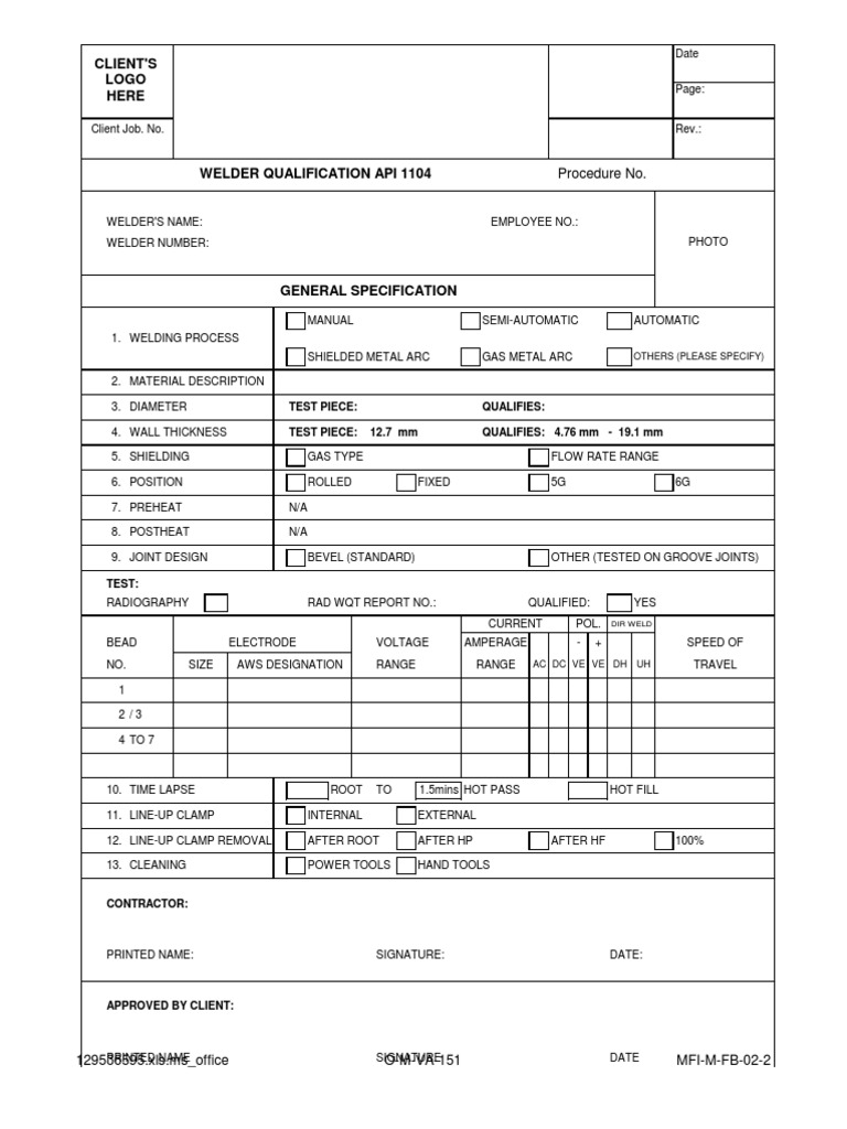 MFB02 Welder Qualification