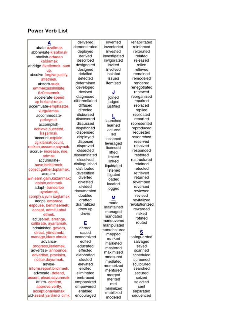 Advanced Verbs | PDF