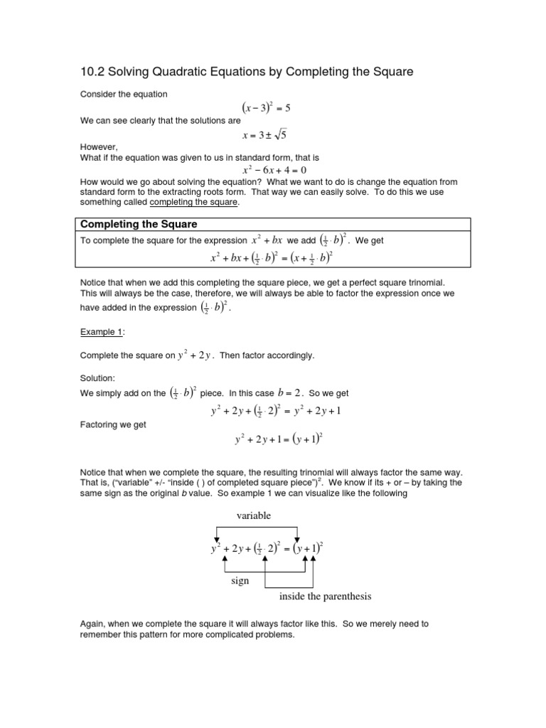 Completing The Square | PDF | Quadratic Equation | Equations