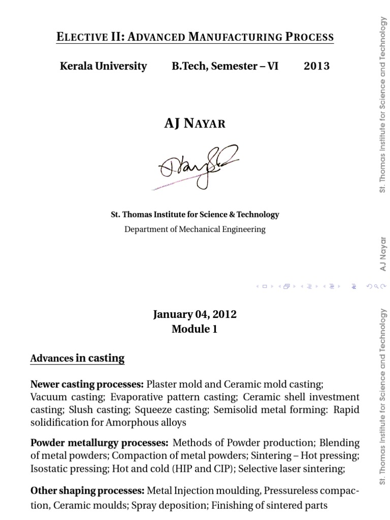 Advannced Manufacturing Process. Module 1 | PDF | Casting (Metalworking ...