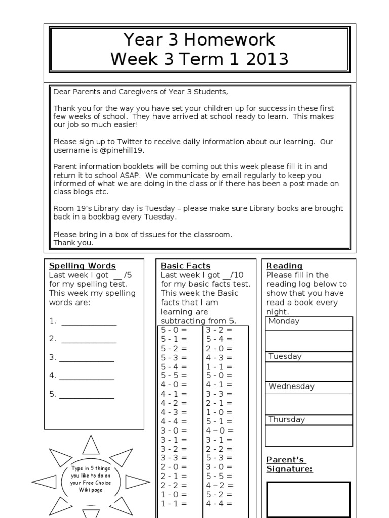 Year 3 Homework Week 3 Term 1 | PDF