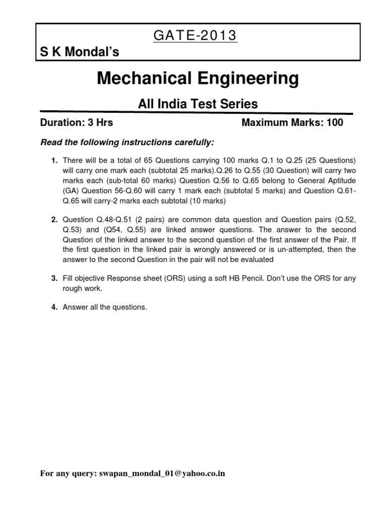 GATE 2013 Mechanical Engineering Test | PDF | Teaching Methods & Materials