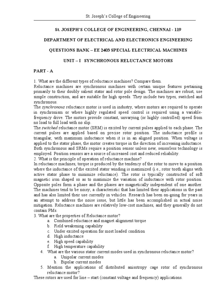 Special Electrical Machines Question Bank | PDF