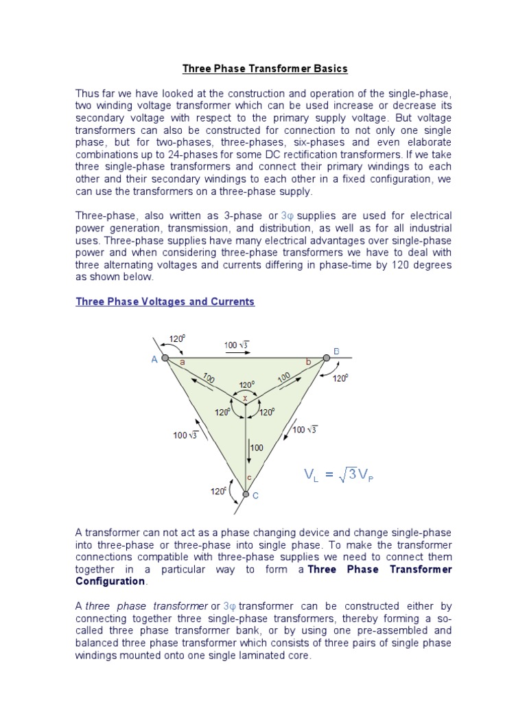 Three Phase Transformer Basics | PDF | Transformer | Electrical Engineering