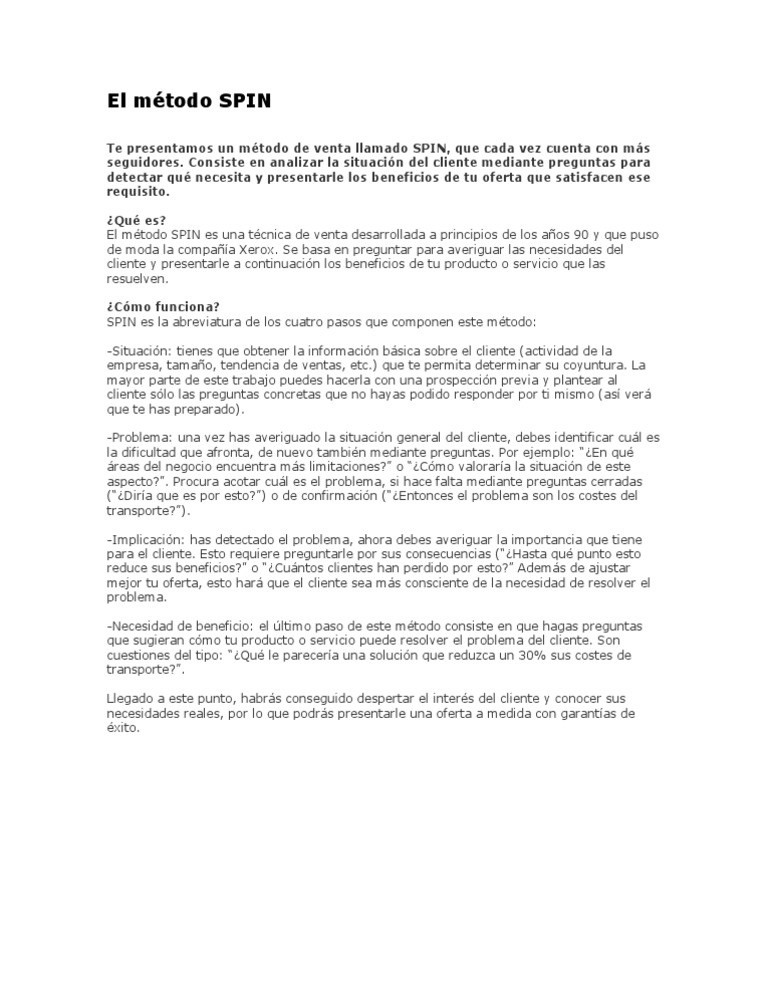 El método SPIN tecnica de ventas