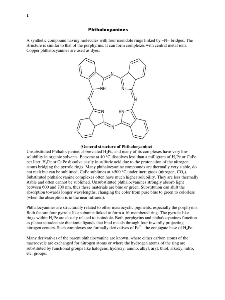 Copper Phthalocyanine Structure and Uses | PDF