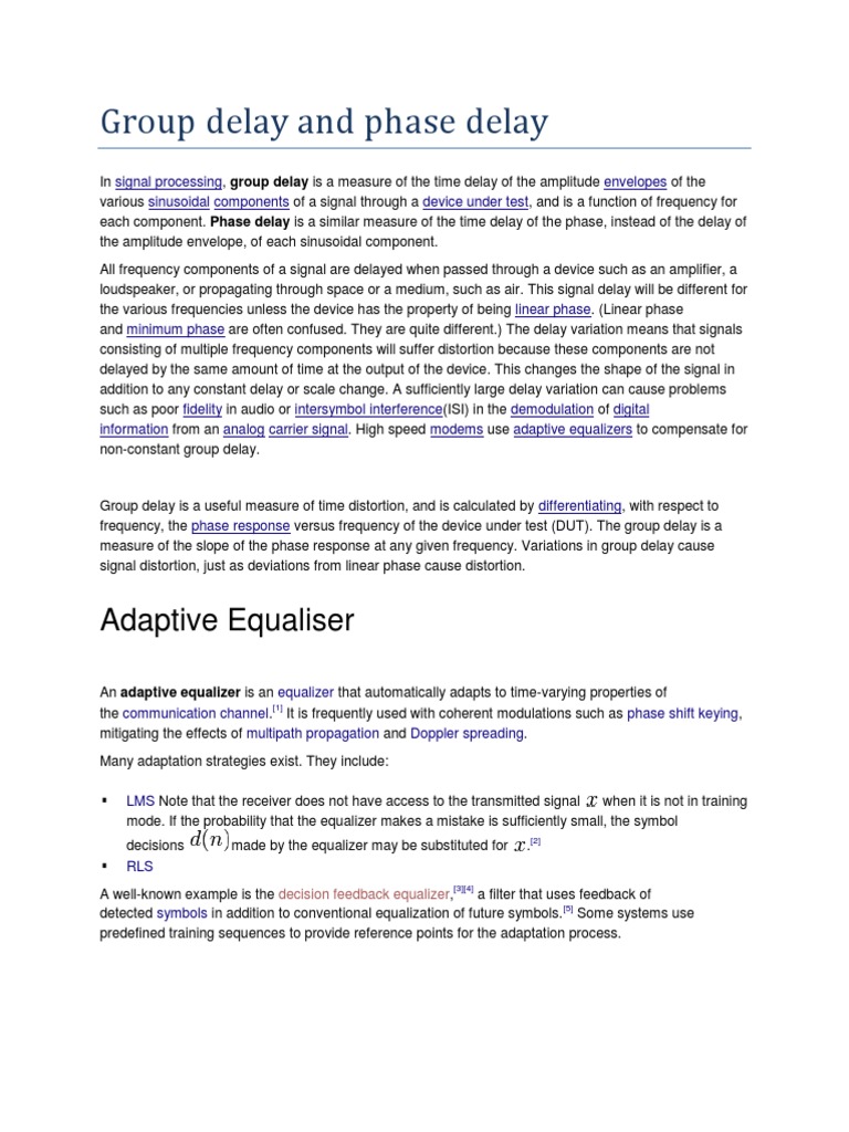 Group Delay and Phase Delay | PDF | Wireless | Telecommunications ...