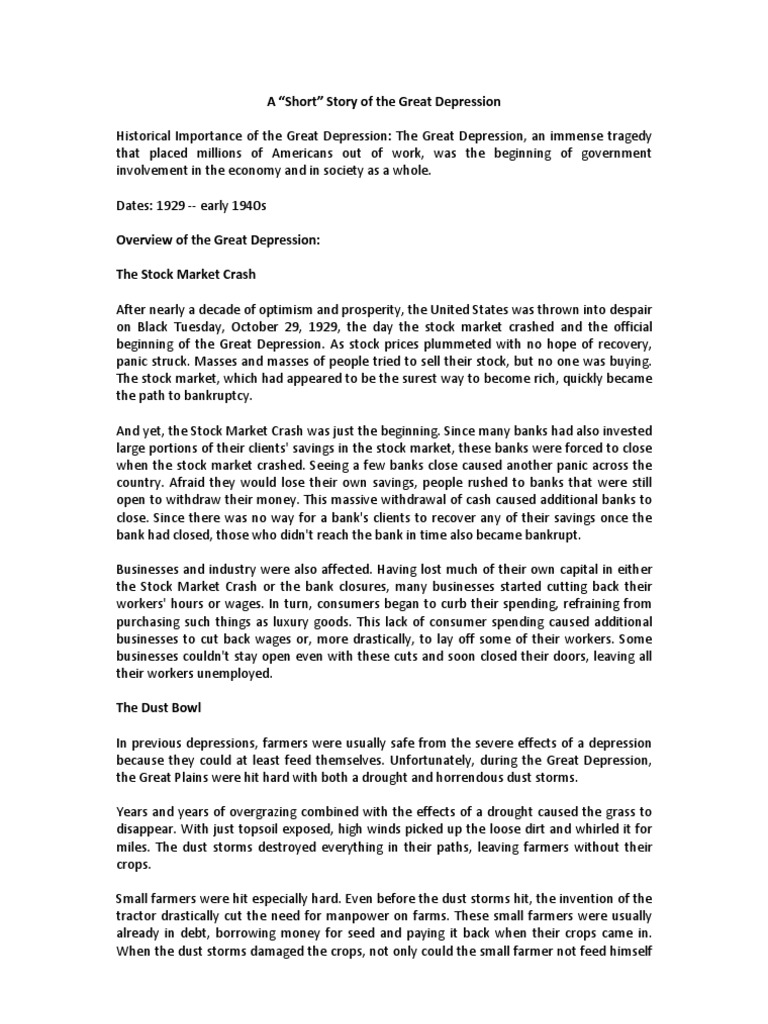 A “Short” Story of the Great Depression | Great Depression | New Deal