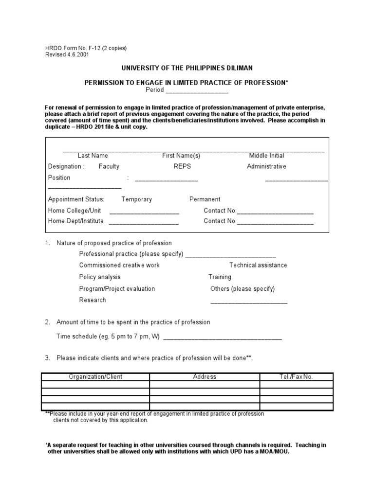 Limited Practice of Profession Form | Download Free PDF | Profession ...