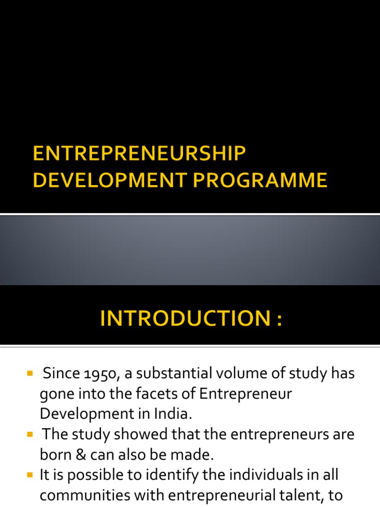 Entrepreneurship Development Programme | Entrepreneurship | Business