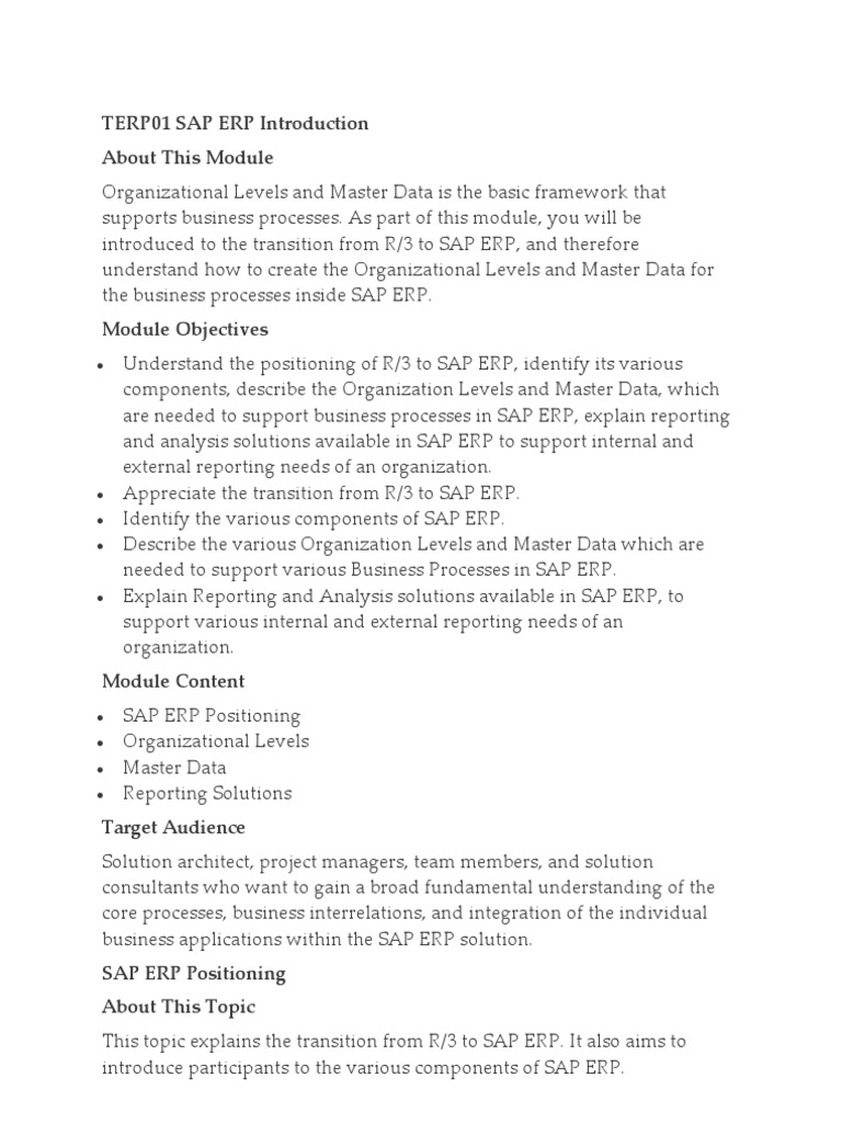 TERP01 SAP ERP Introduction Latest | PDF | Sap Se | Data Warehouse