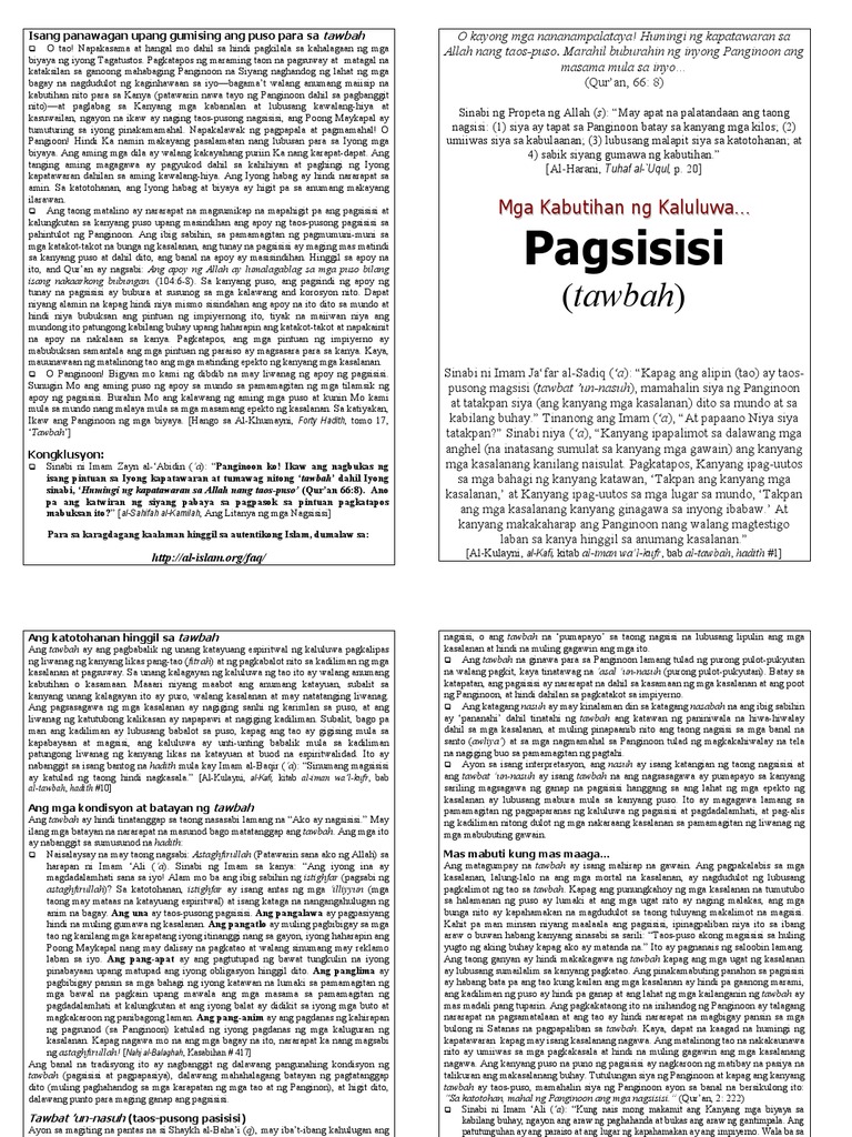 Pagsisisi (Tawbah) | PDF