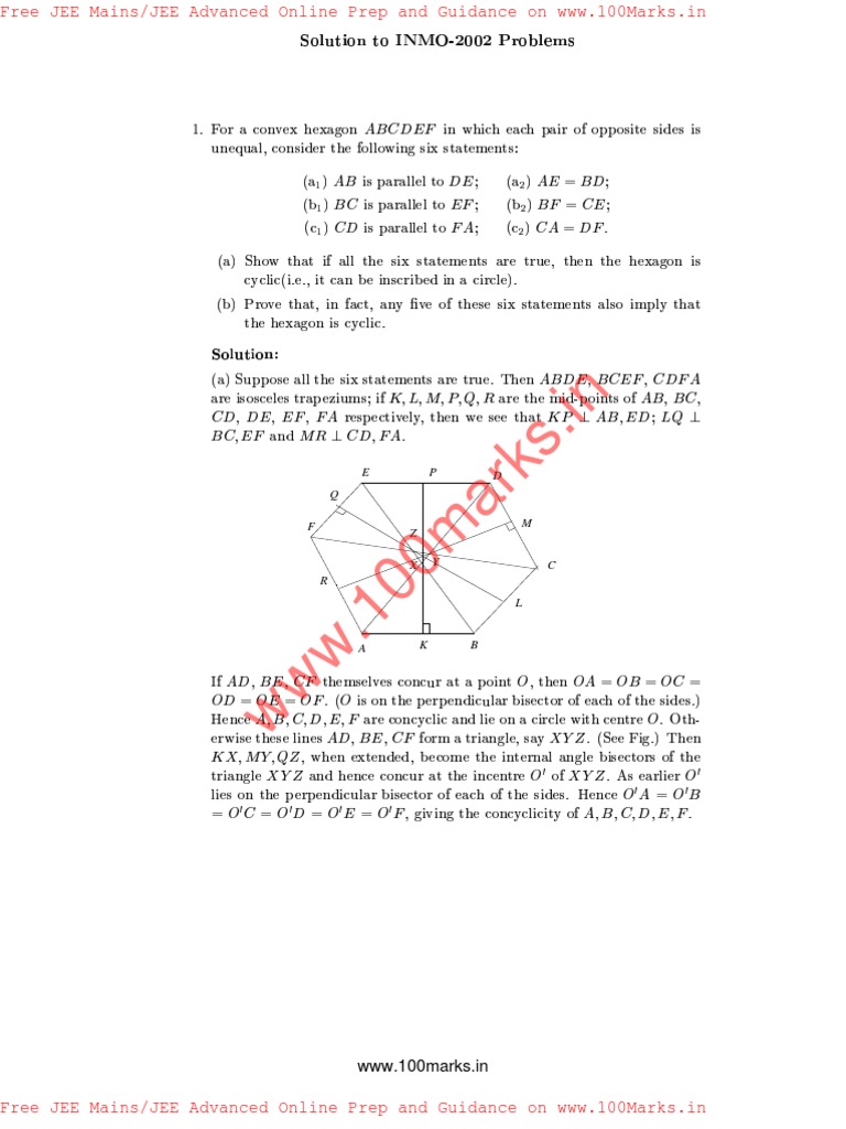 INMO and JEE Advanced Comparison | PDF | Teaching Mathematics