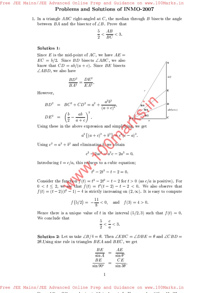 Inmo-2007 Previous Year Question Papers of Indian National Mathematical ...
