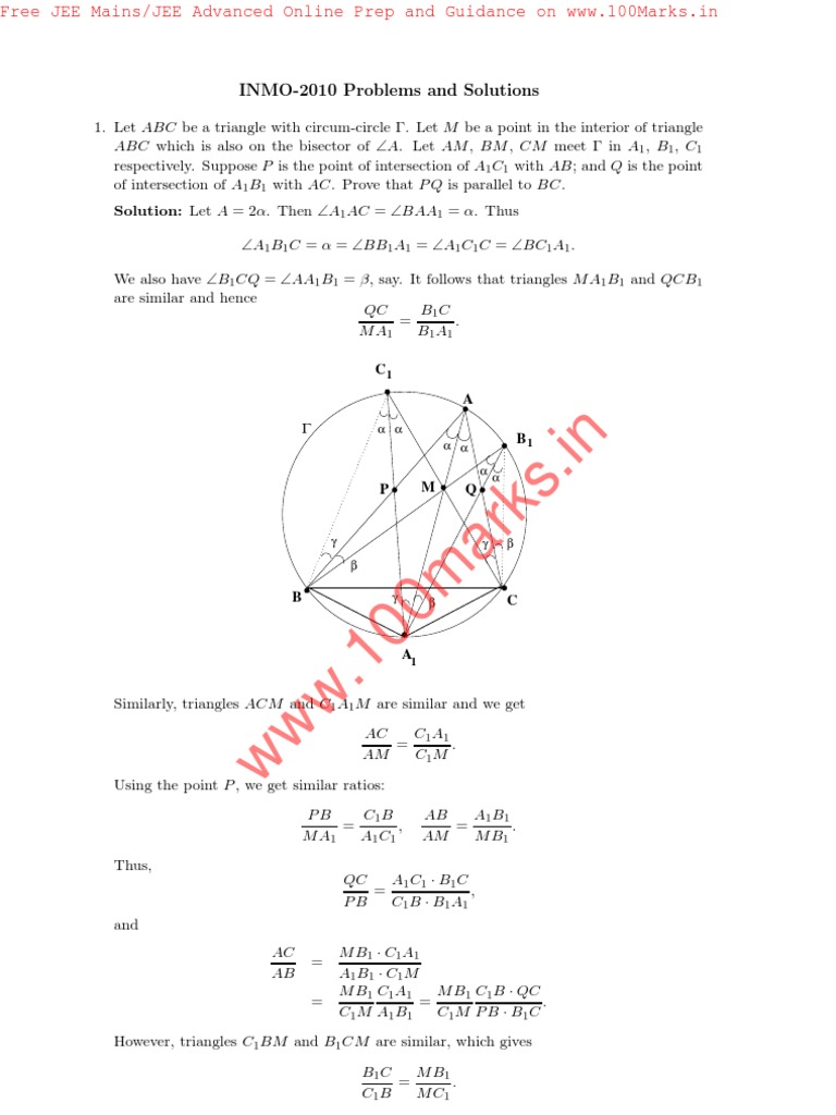 Inmo-2010 Previous Year Question Papers of Indian National Mathematical ...