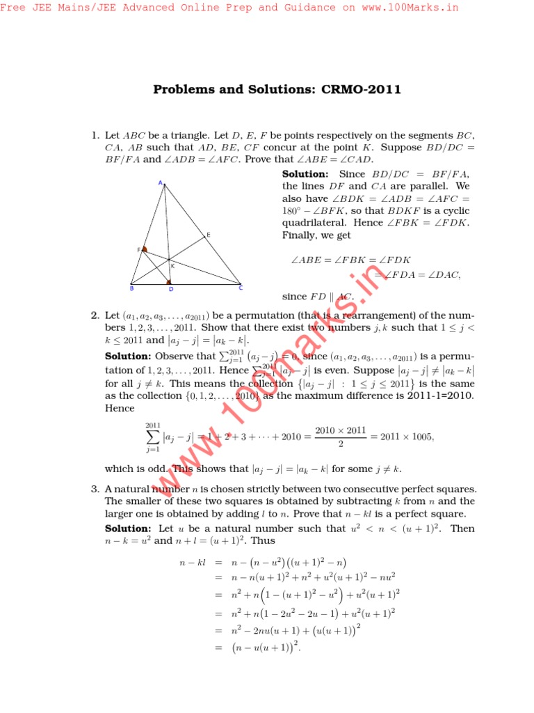 Rmo 2011 Solutions Previous Year Question Papers of Regional ...