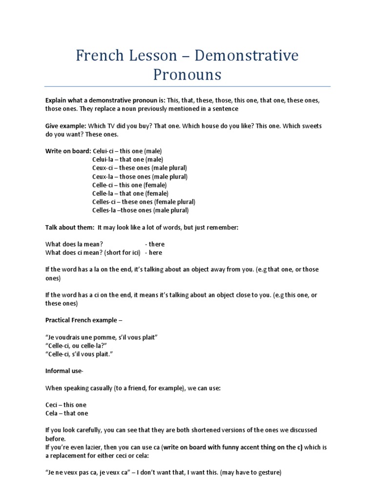 Demonstrative Pronouns Lesson Plan | PDF | Plural | Pronoun