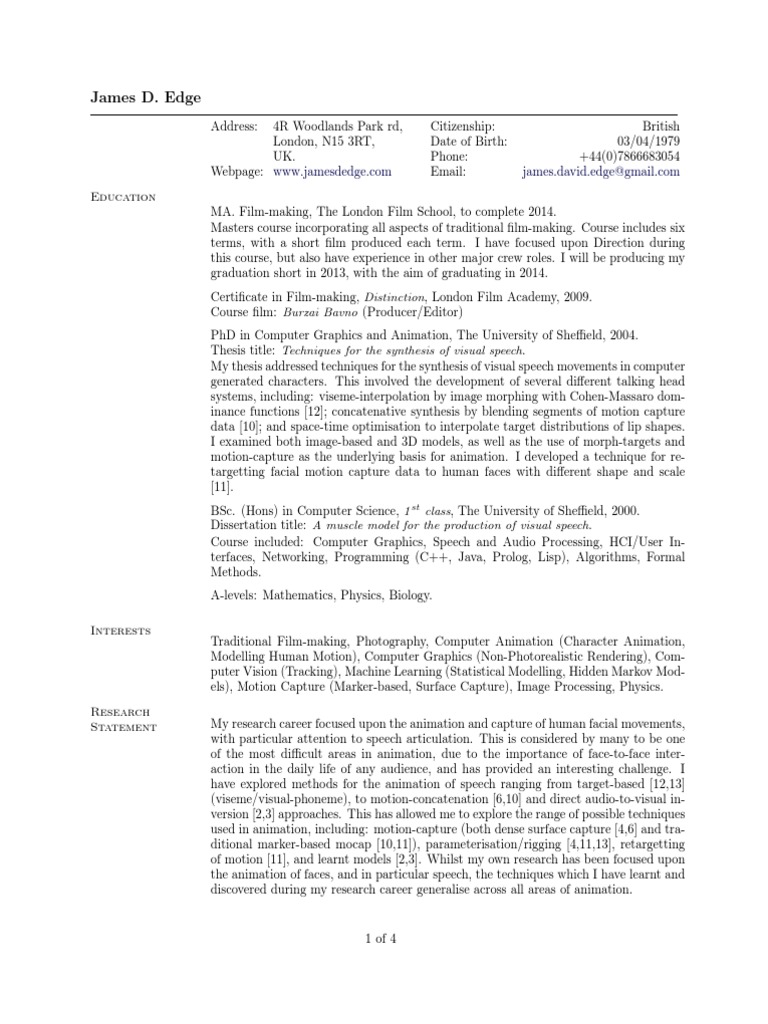 Jedge CV | PDF | Computer Animation | Computer Graphics