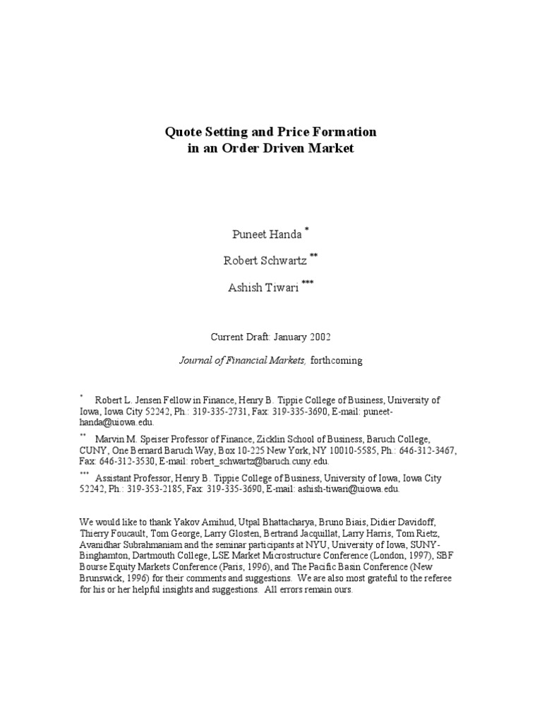 Order Driven Market Spread Formation | PDF | Order (Exchange) | Adverse ...