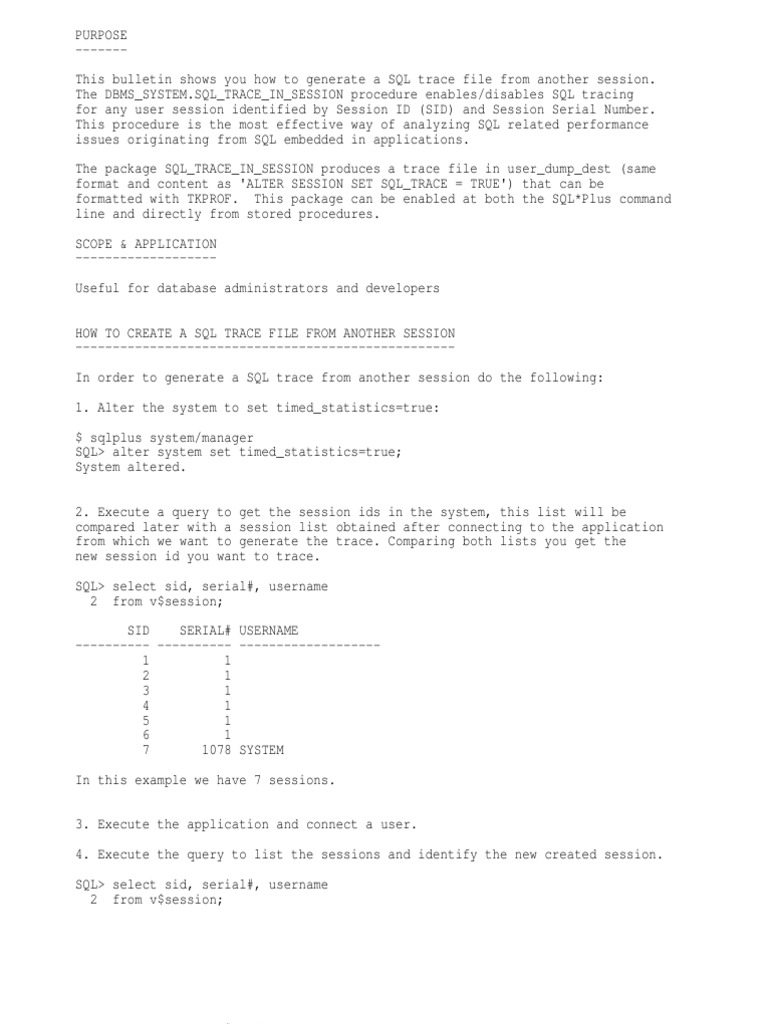 How To Trace A Oracle Session Pdf Oracle Database Sql 4144
