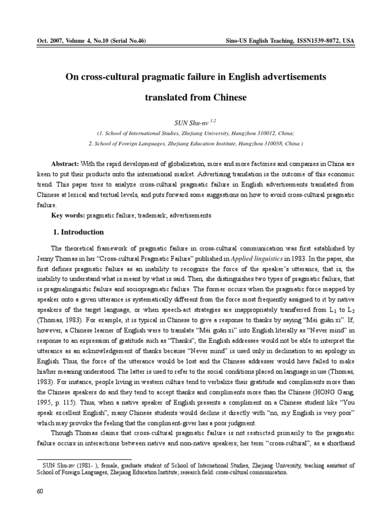 On Cross-Cultural Pragmatic Failure in English Advertisements | PDF ...