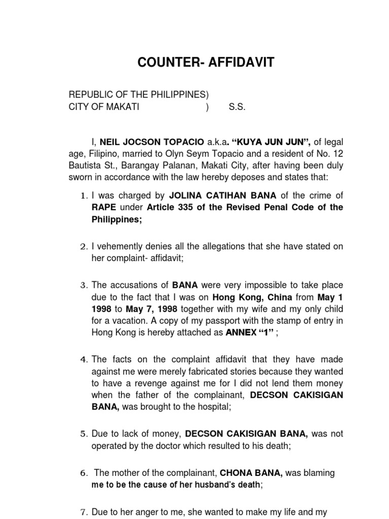 Counter Affidavit On A Criminal Complaint | PDF | Common Law | Violence