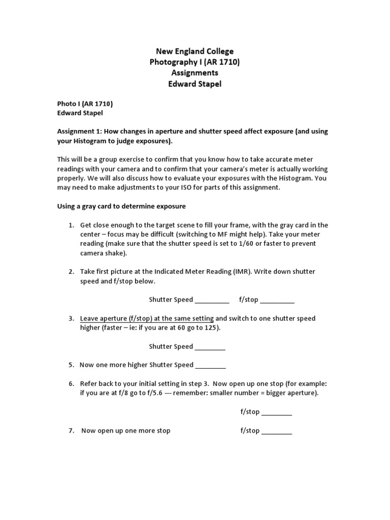 Photography Assignments Overview | PDF | Technology & Engineering