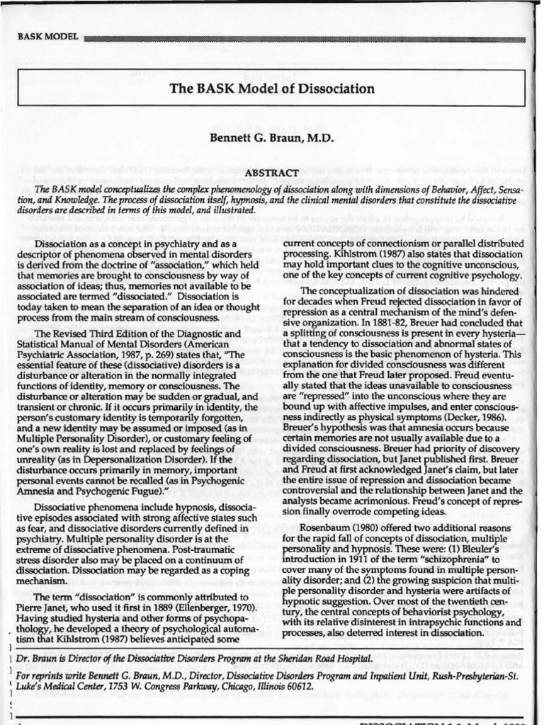 Bask Model of Dissociation | Dissociation (Psychology) | Hypnosis