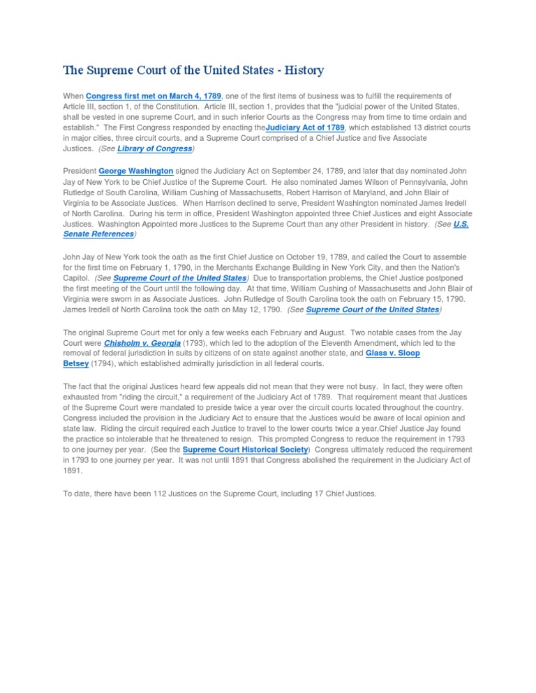 The Supreme Court of The United States - History: Congress First Met On ...