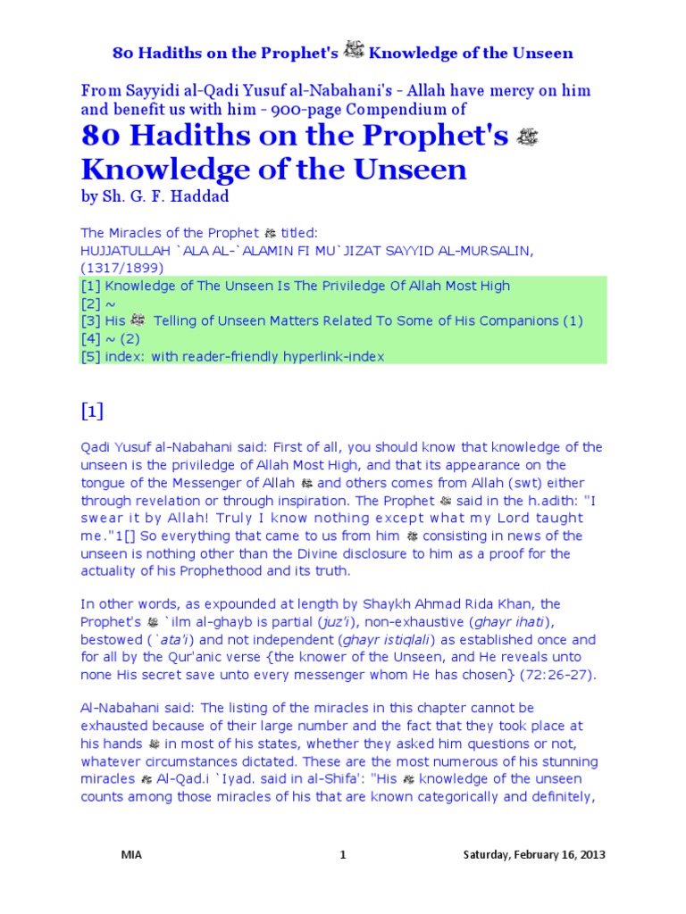 80 Hadiths On The Prophet's Knowledge of The Unseen by Sh. G. F. Haddad | PDF | Muhammad ...