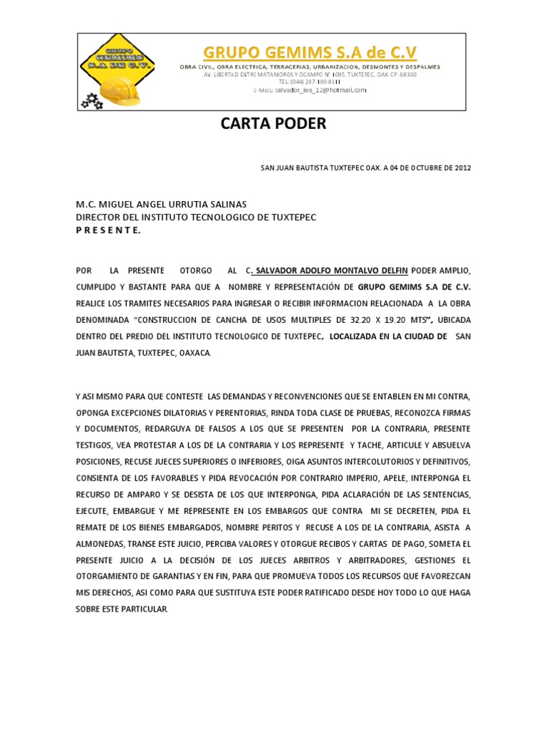 Carta Poder para Trámites Legales | PDF | Derecho