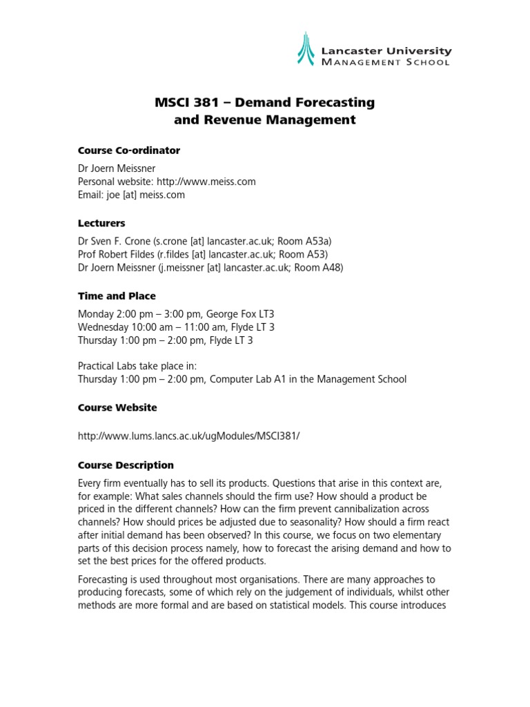 UG Demand Forecasting Revenue Management | Download Free PDF | Forecasting | Regression Analysis