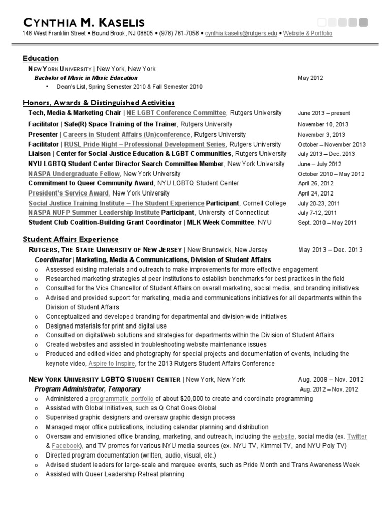 Kaselis - Resume | PDF | New York University | Student Affairs