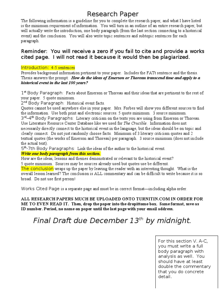 Research Paper Outline | PDF | Paragraph | Henry David Thoreau