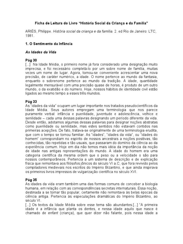 Historia Social Da Crianca E Da Familia Pdf Alta Idade Média Família