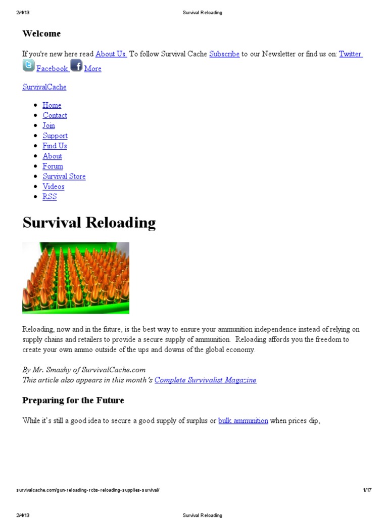 Survival Reloading | PDF | Bullet | Ammunition