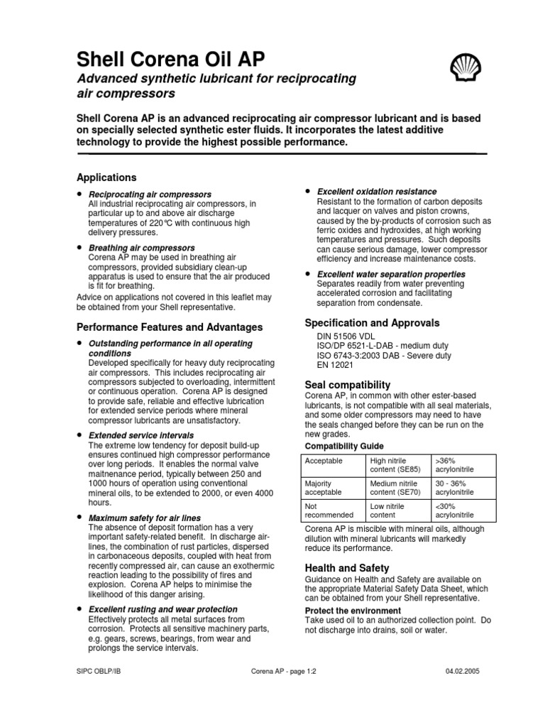 Corena S4 P 100 TDS Formerly Corena AP 100 | PDF | Gas Compressor ...